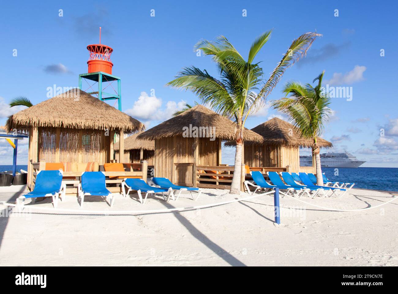 The early morning view of still empty tourist beach facilities on ...