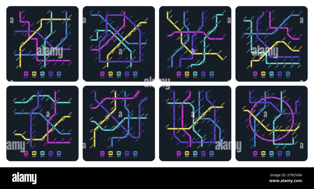 Subway dark map. Underground metro station subway map with route ...