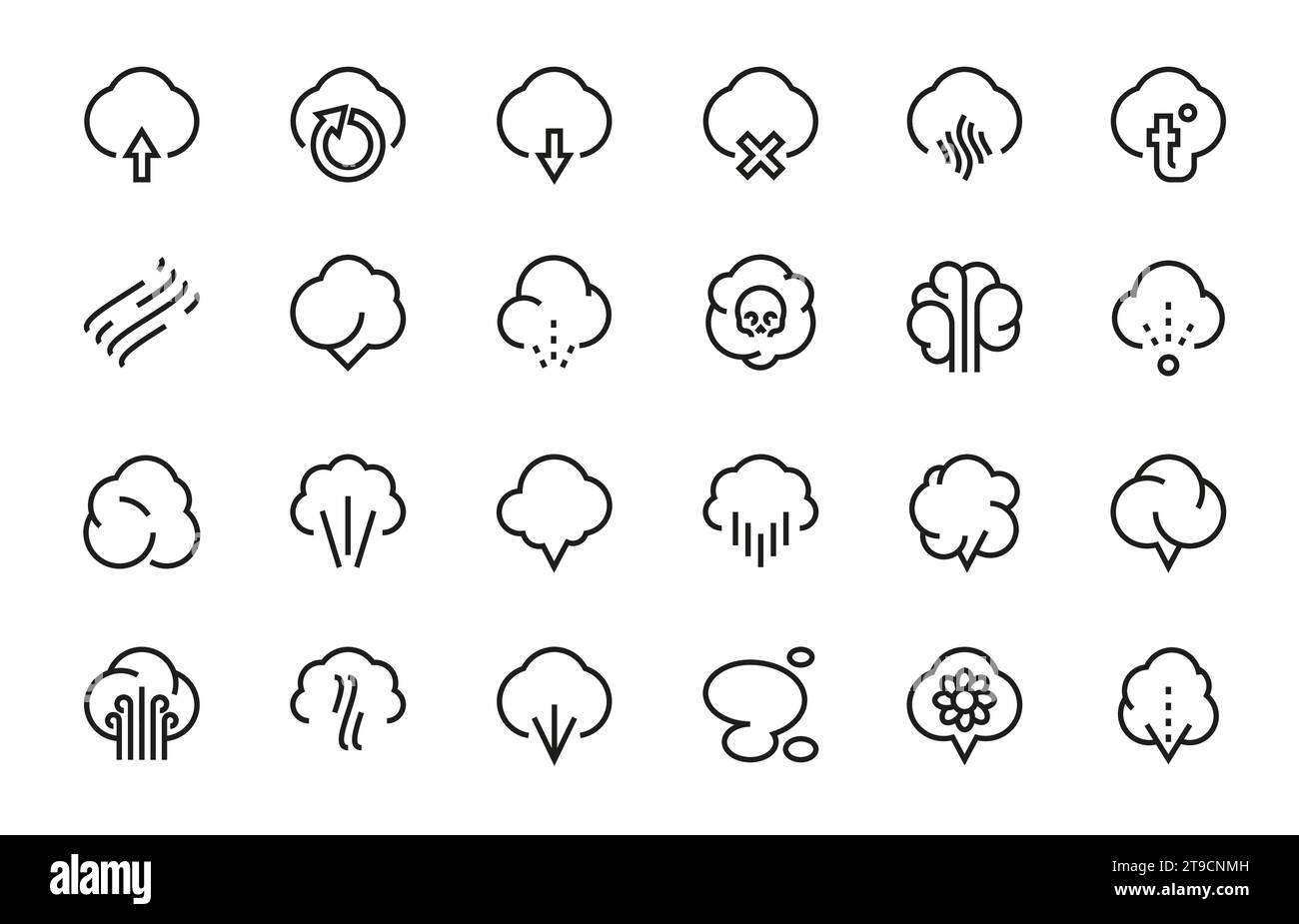 Smell line icons. Outline smell elements for logo design, breath smoke ...