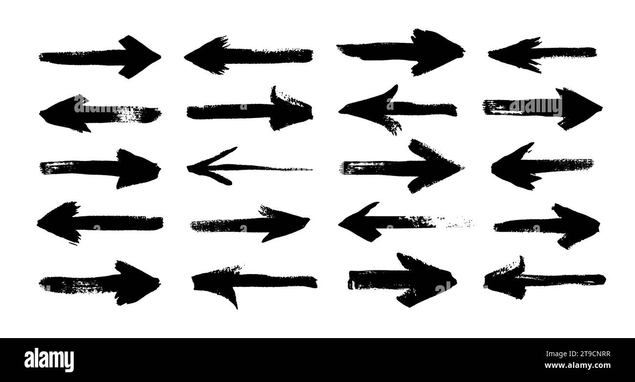 Grunge brush arrows. Abstract dry paint marker stroke direction signs ...