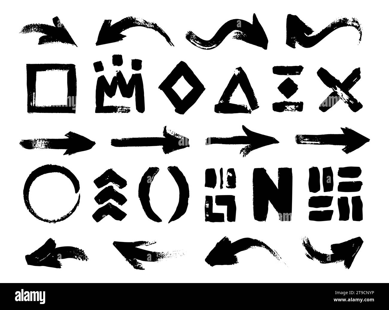 Dry brush figures. Doodle brush strokes and smudge marks of various ...