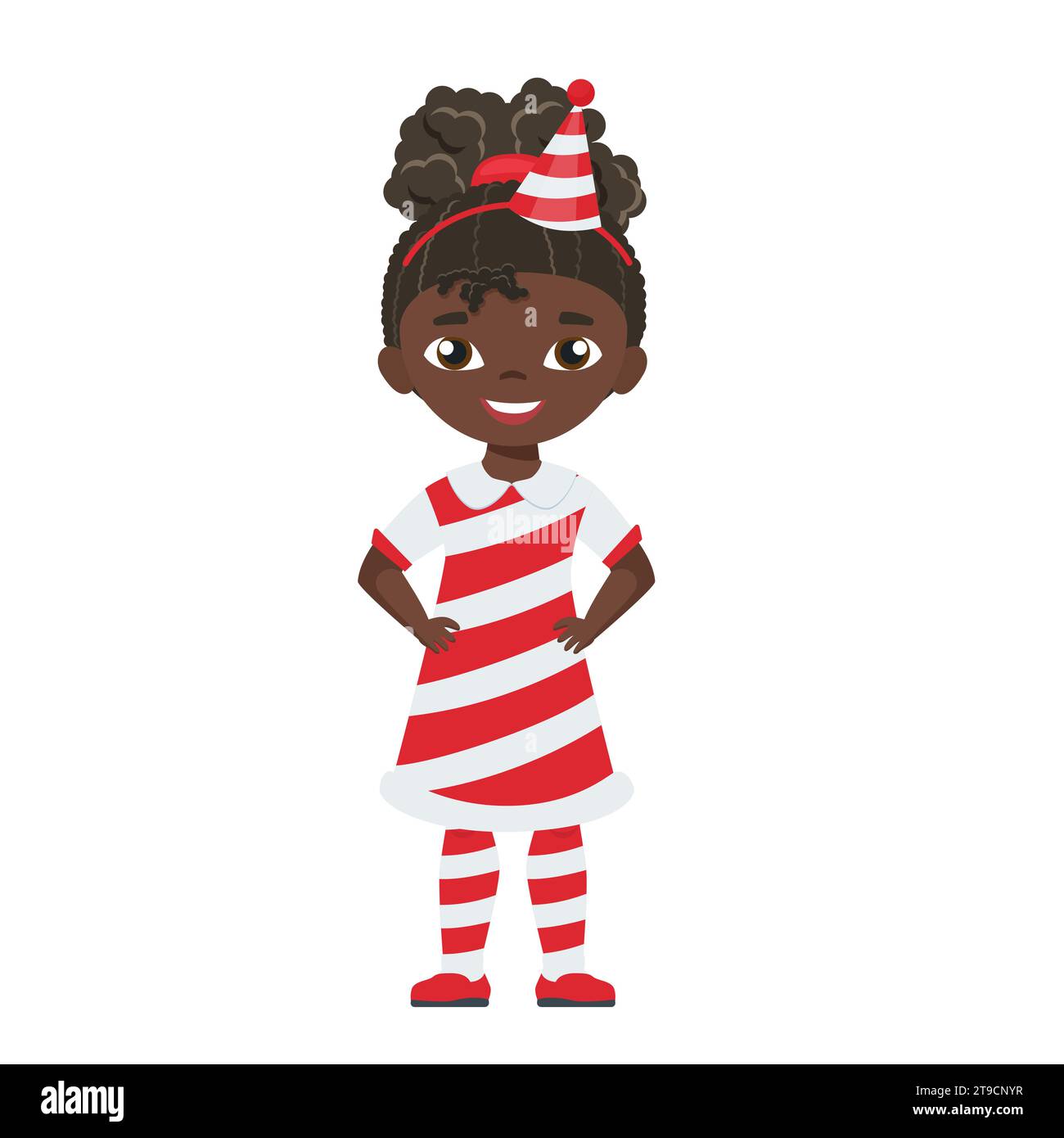 Kid in Christmas striped costume. Winter holiday party, funny dressing ...
