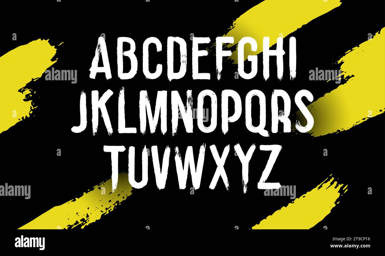 Dry brush alphabet. Hand drawn letters and numbers with paint effect ...
