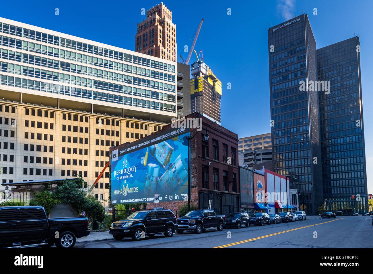 Advertising space on a Detroit house facade promoting cannabis. Detroit ...