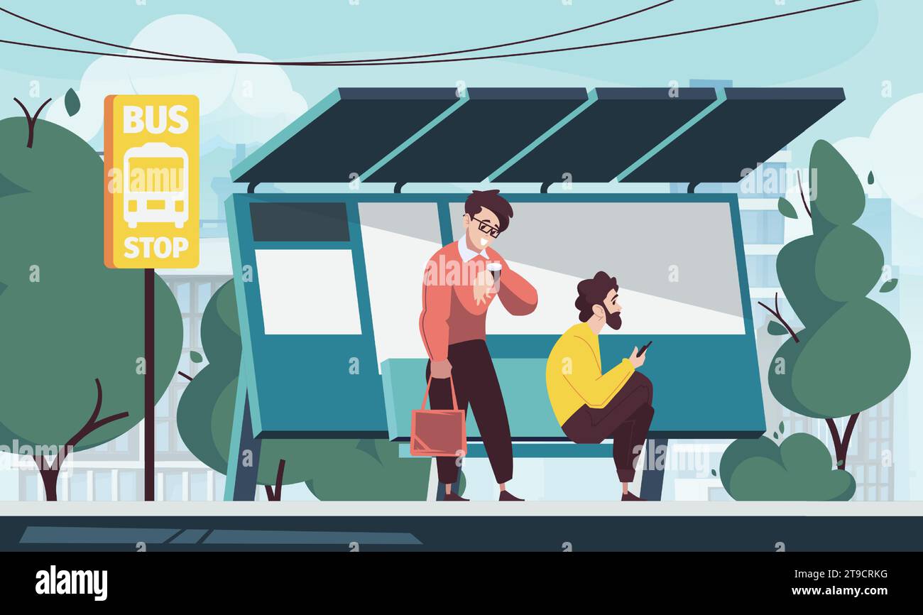 Public transport station. City transport infrastructure scene with ...