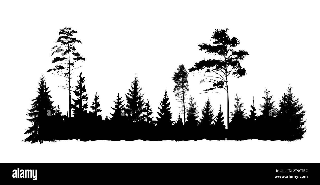Nature silhouette. Forest with trees. hand drawing. Not AI. Vector ...