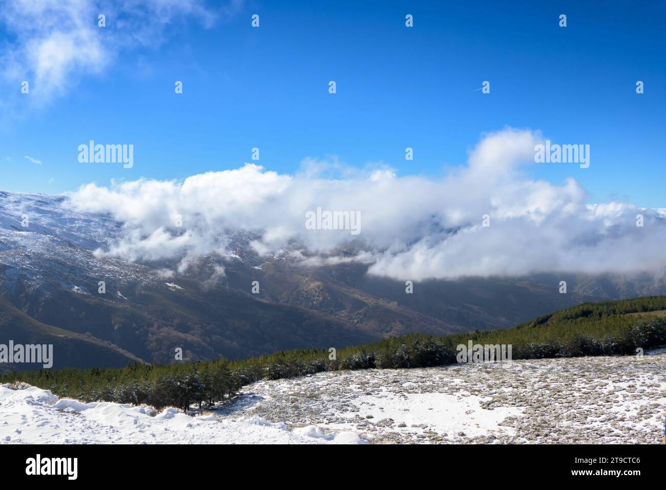 Ski slopes of Pradollano ski resort in Sierra Nevada mountains in Spain ...