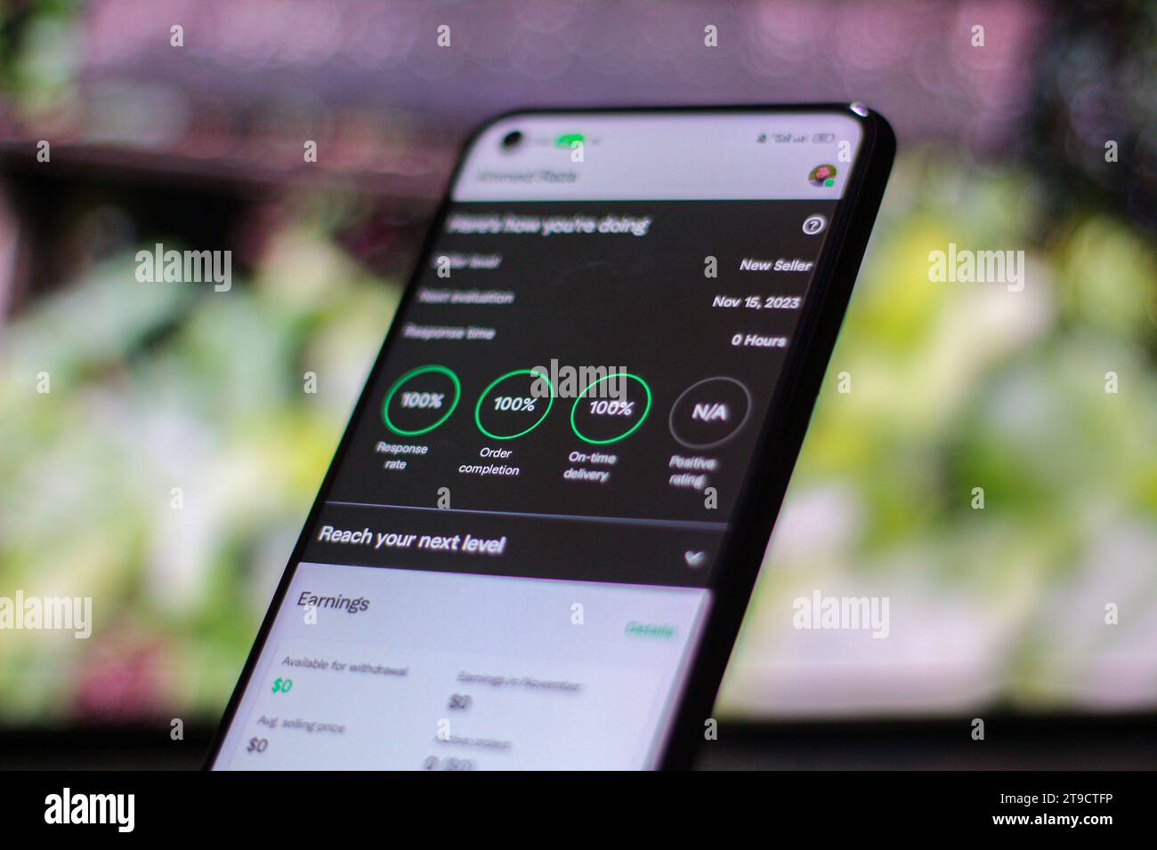 Fiverr interface of the visible on the android mobile screen on green ...