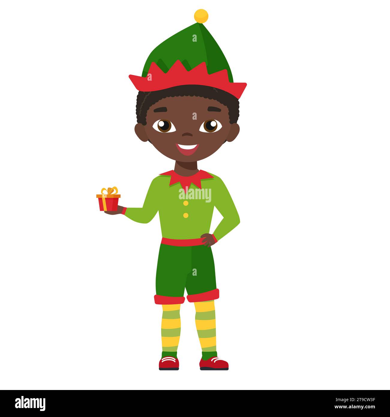 Kids in elf costumes. Christmas party carnival, winter holiday clothes ...