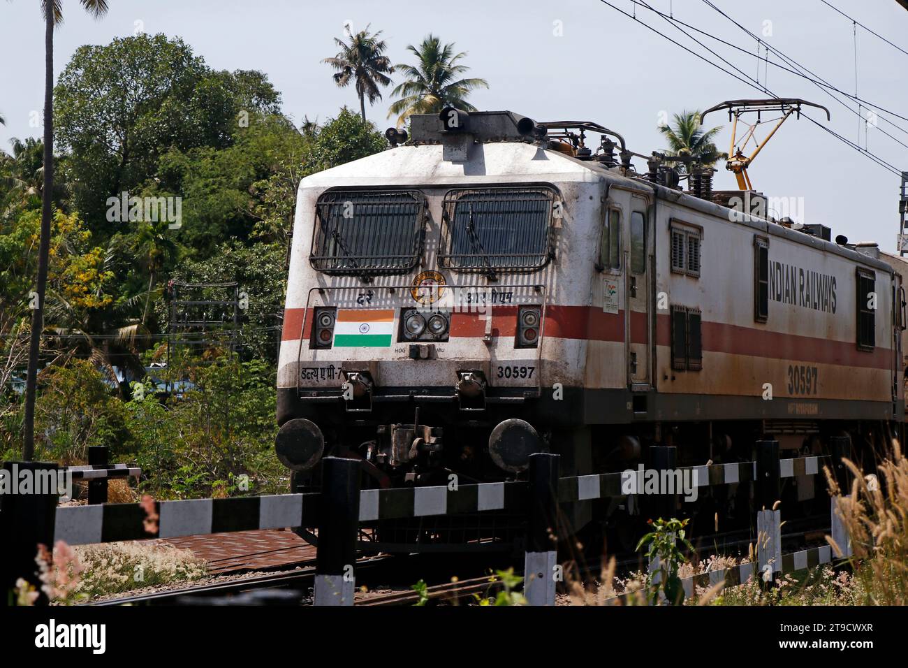 Kochi, Kerala, India -March 22, 2023 passanger train moving with ...