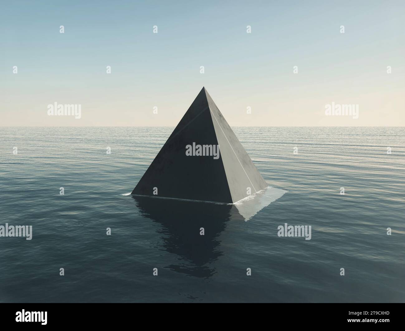 Pyramid UFO object in the deep sea water. 3D illustration Stock Photo ...