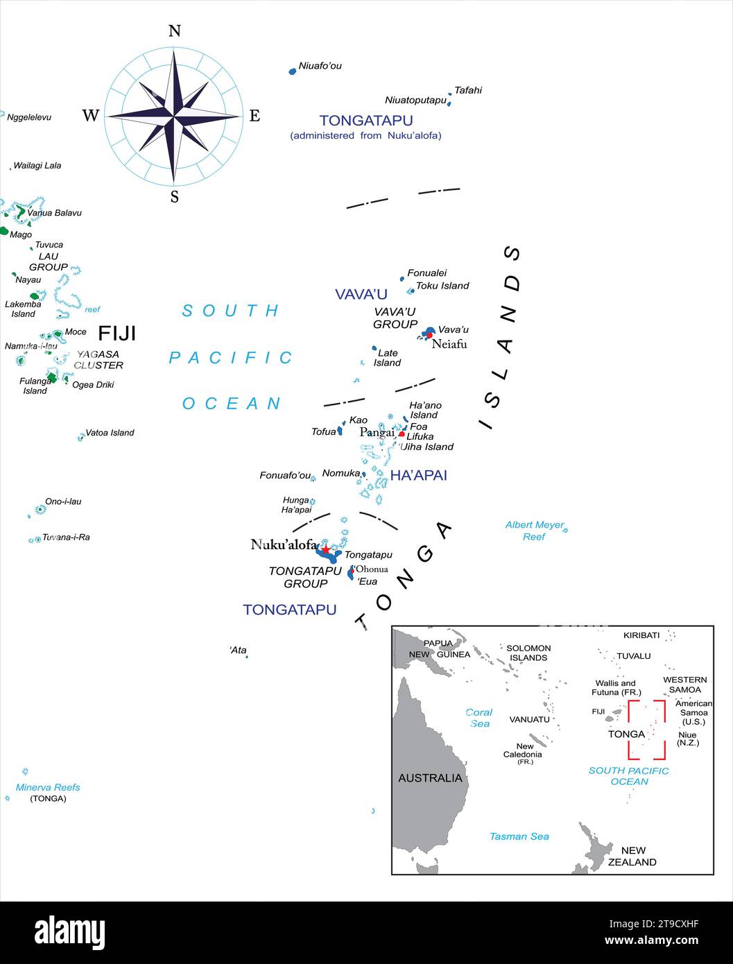 Highly detailed political vector map of Tonga with administrative ...