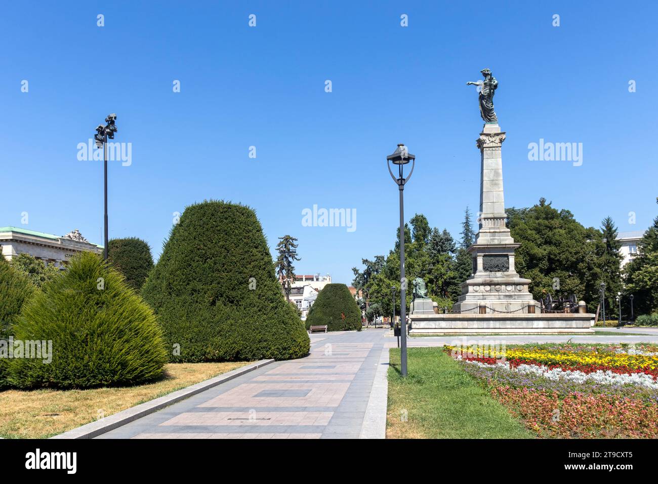 RUSE, BULGARIA -AUGUST 15, 2021: Typical Street and building at the ...