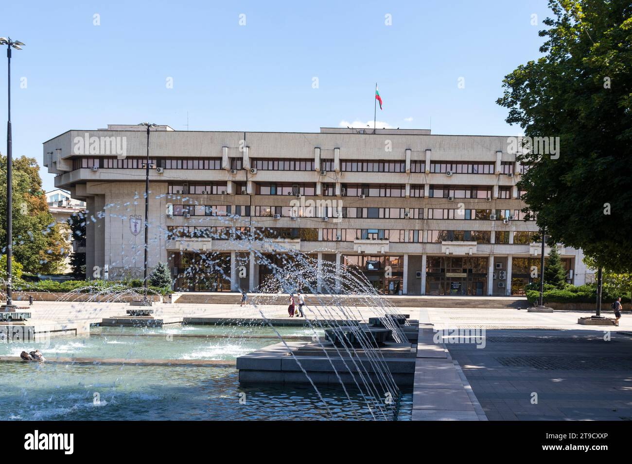 RUSE, BULGARIA -AUGUST 15, 2021: Typical Street and building at the ...