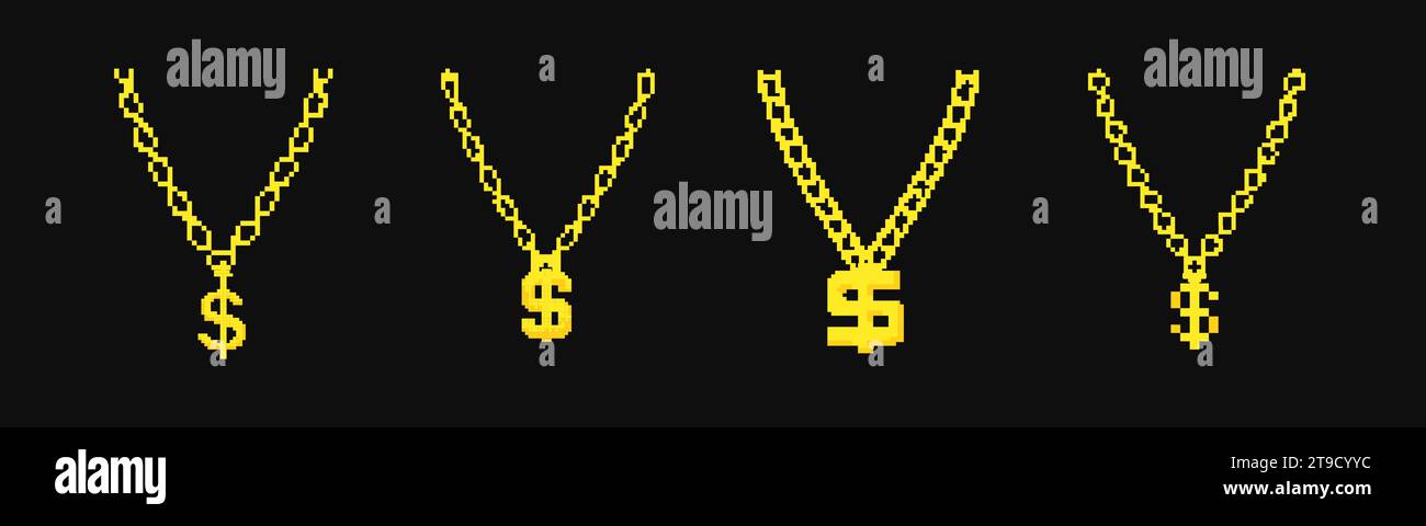 8 bit dollar chain icon. Pixel retro rapper chain Stock Vector Image ...
