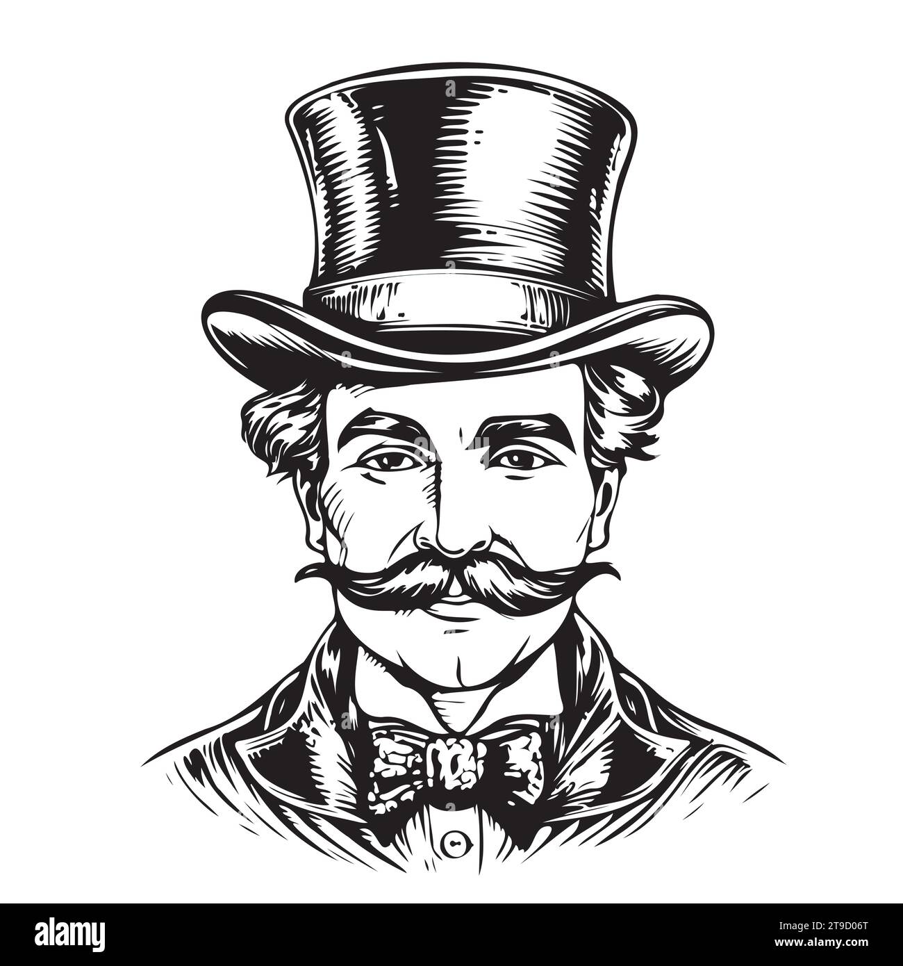 Portrait of an English gentleman with a mustache in a suit and top hat ...