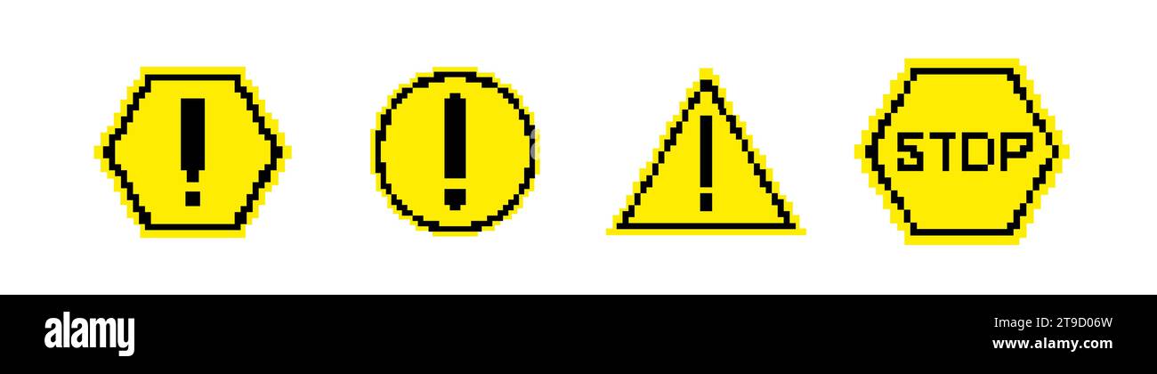 8 bit caution road sign icon. Pixel error retro banner Stock Vector ...