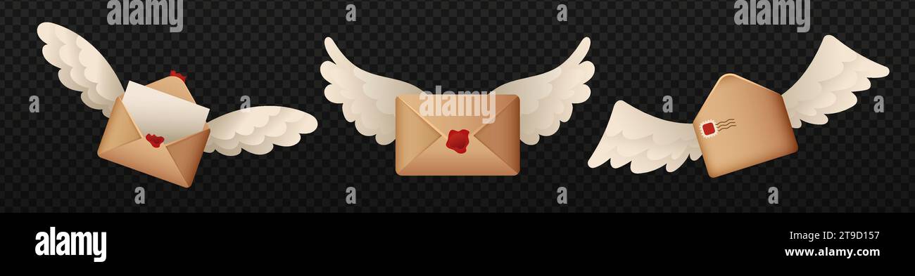 Flying magic letter 3d vector. Magic envelope with wings Stock Vector ...