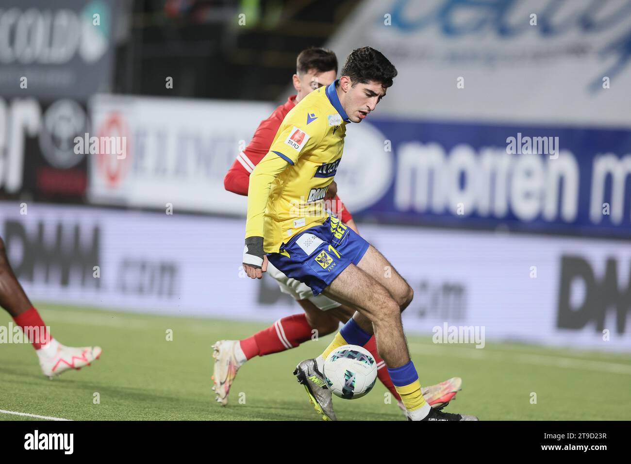Sint Truiden, Belgium. 24th Nov, 2023. STVV's Kahveh Zahiroleslam pictured in action during a ...