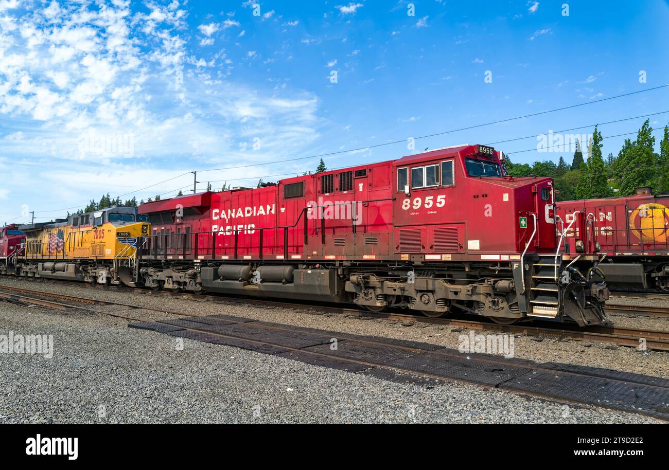 Canadian Pacific locomotive 8955 staged at the railyard in Kalama ...