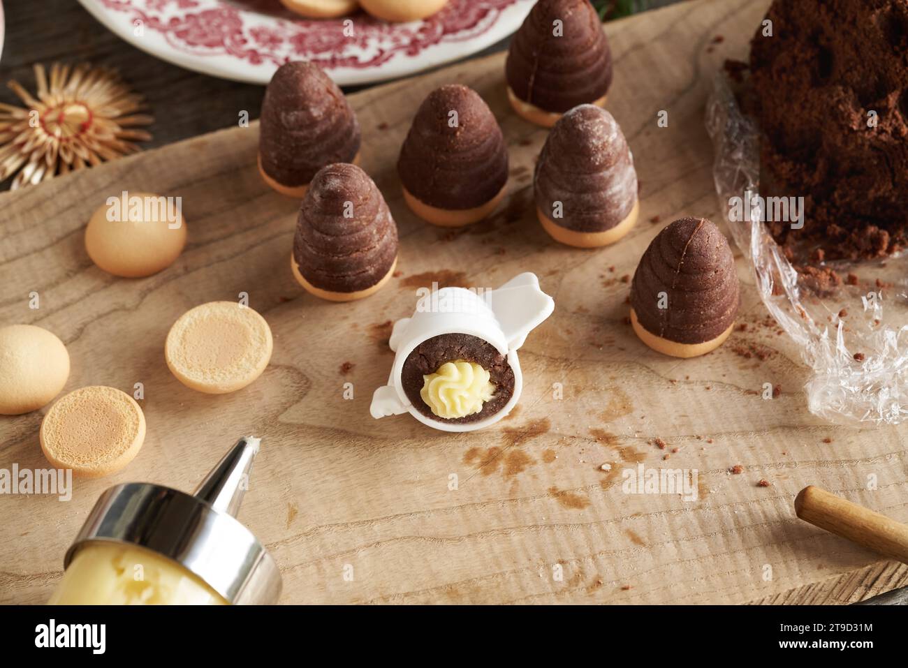 Fillling wasp nests, traditional Czech no-bake Christmas cookies, with ...