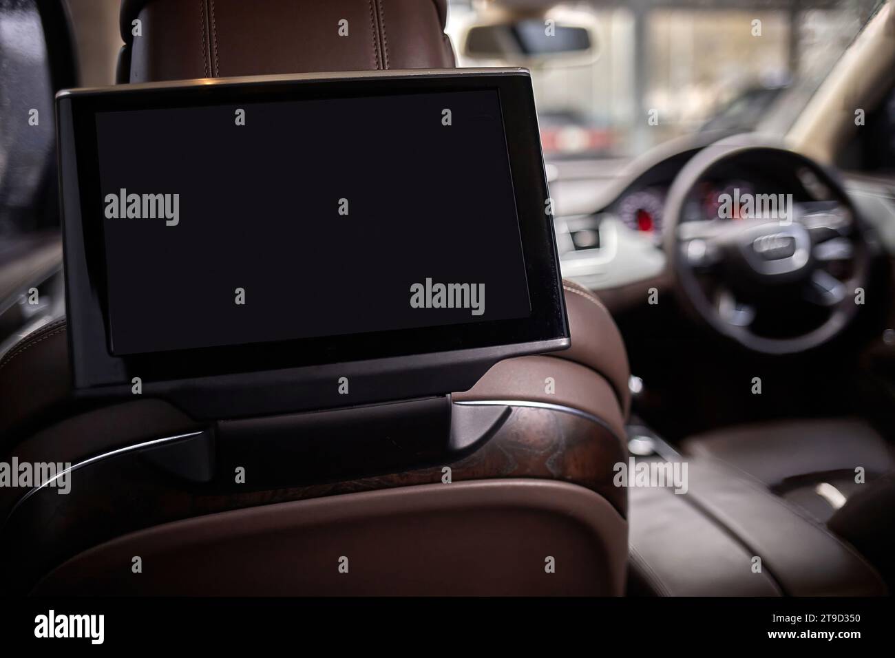 Sport car sensors and computer empty screen mockup background, modern ...