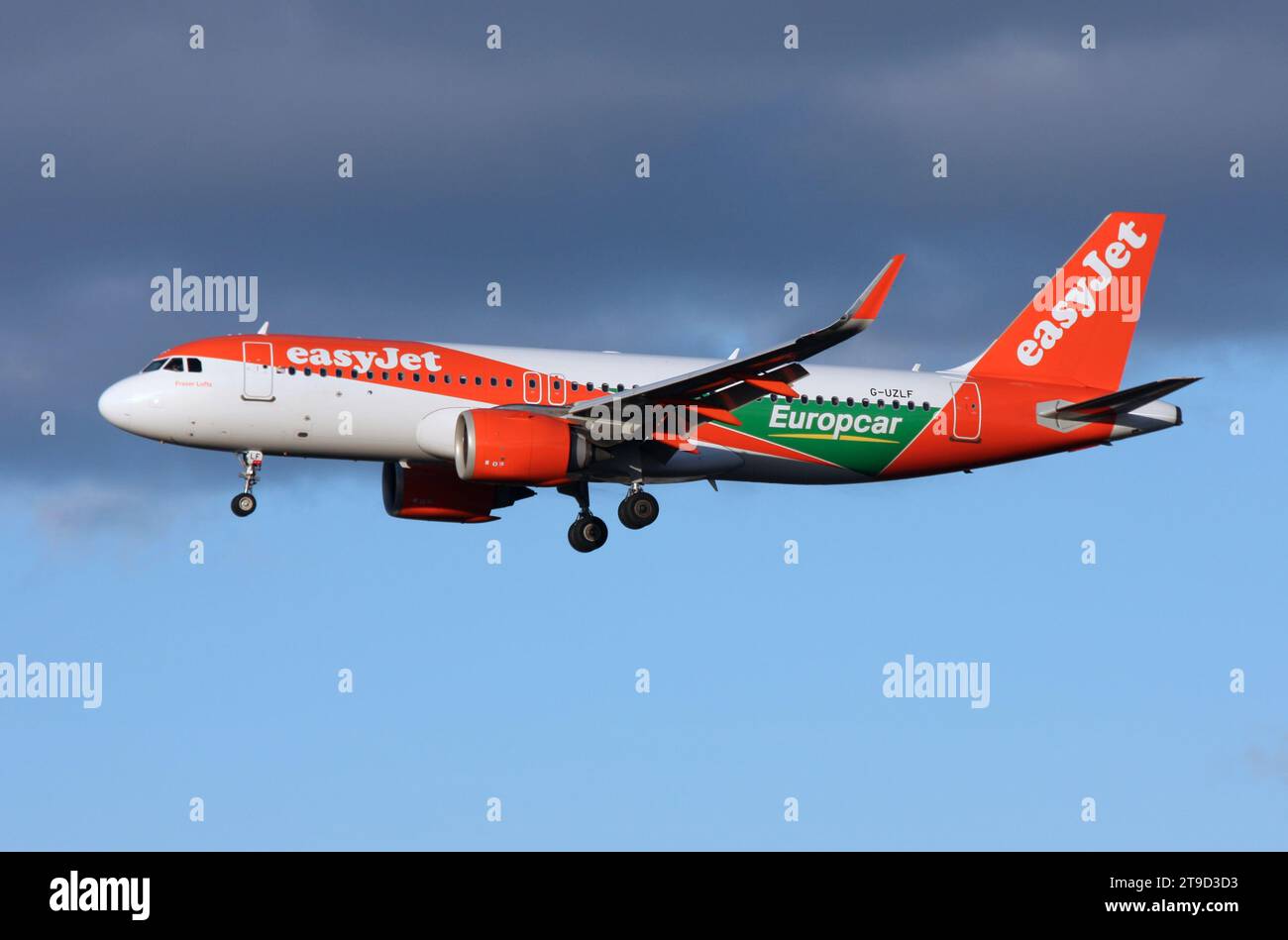 An Airbus A320Neo of easyjet in a special scheme adverising Europcar ...