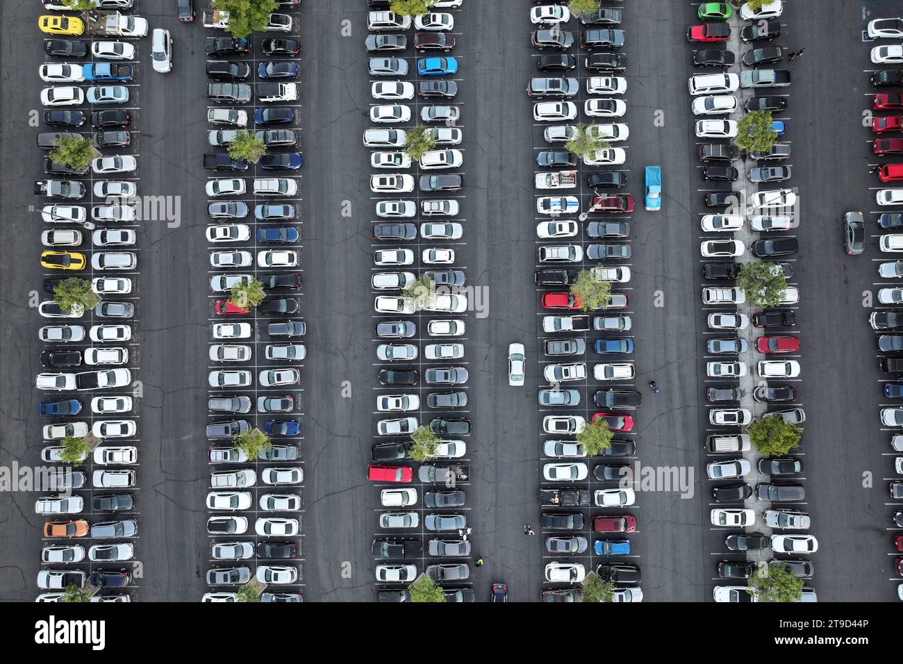 An overhead view of cars in the parking lot at the Citadel Outlets ...