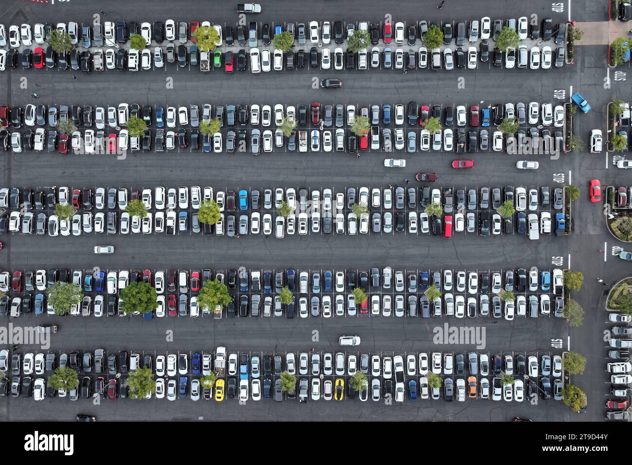 An overhead view of cars in the parking lot at the Citadel Outlets ...