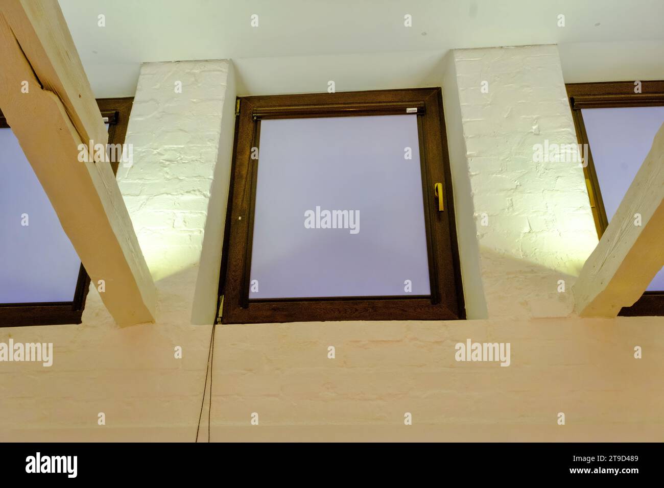Modern roof skylight window example. Wooden structures Stock Photo - Alamy