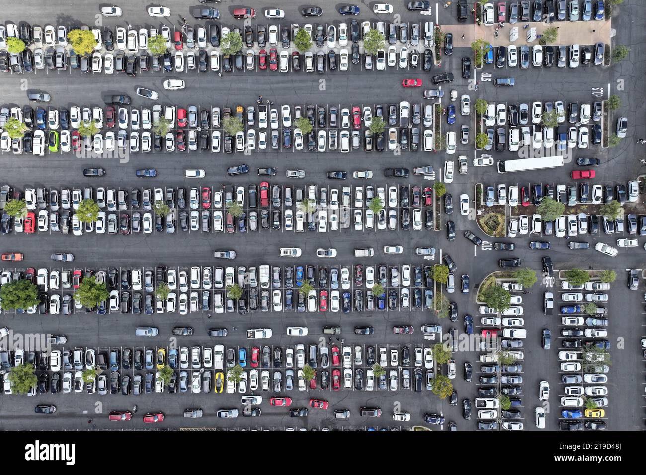 An overhead view of cars in the parking lot at the Citadel Outlets ...