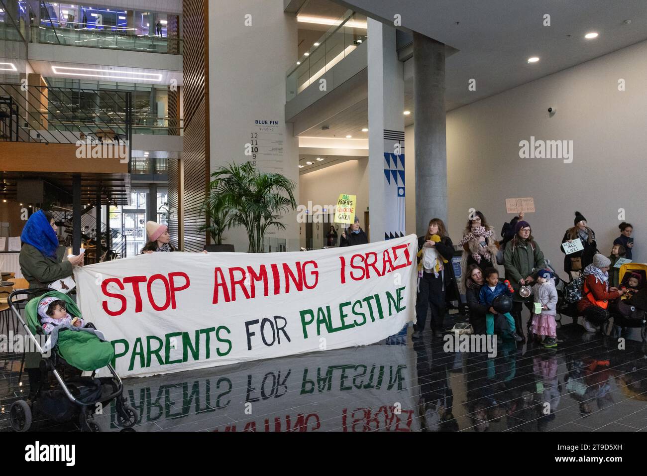 London, UK. 24th November, 2023. Parents and children attend a protest ...
