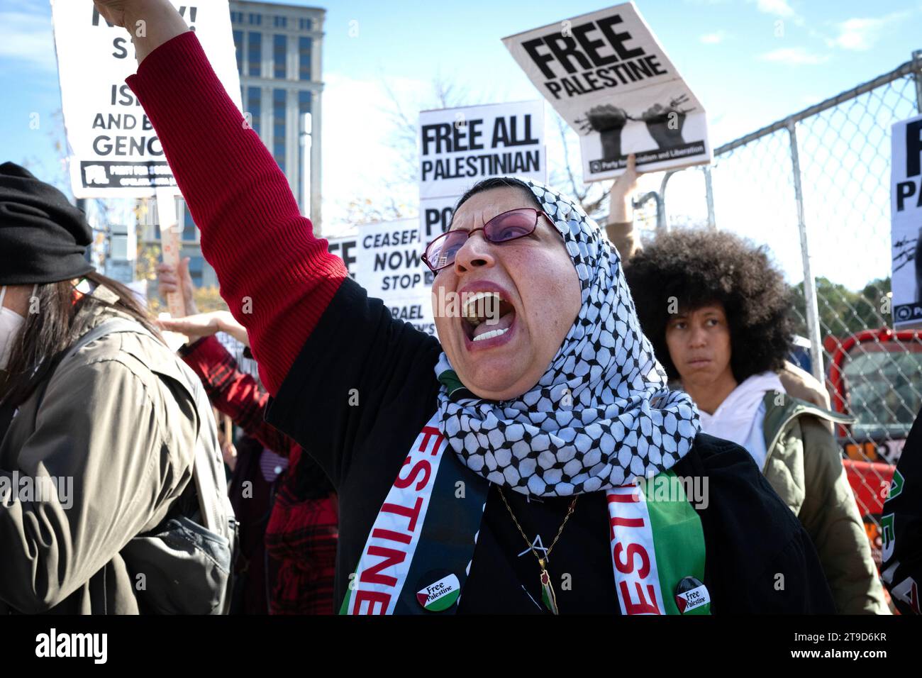 Atlanta, Georgia, USA. 24th Nov, 2023. Scores of Palestinian supporters ...