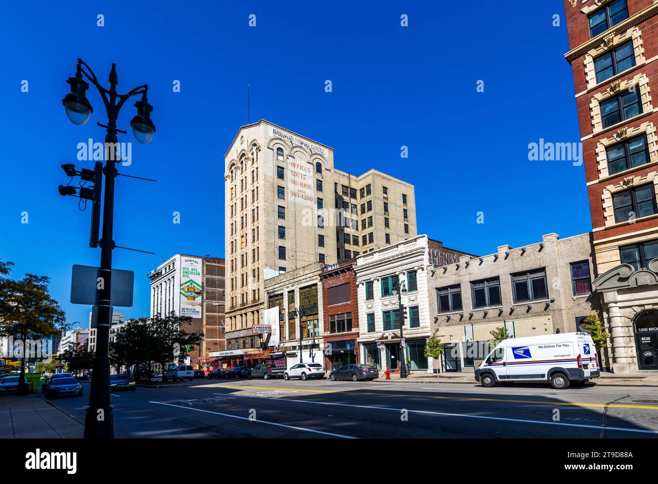 Row of houses in need of renovation in downtown Detroit, United States ...