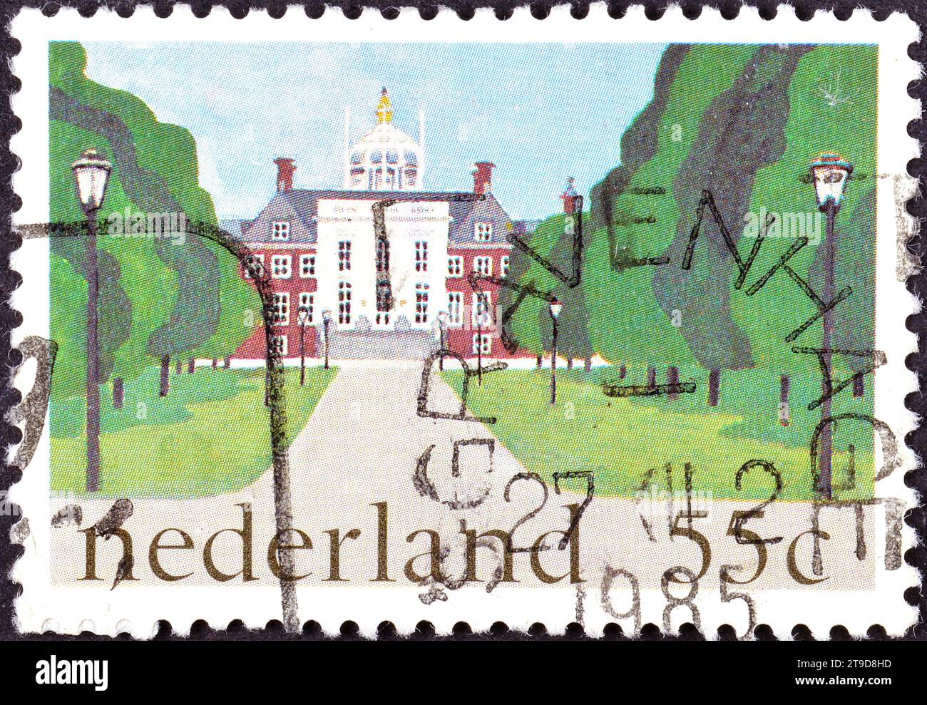 Cancelled postage stamp printed by Netherlands, that shows Royal Palace ...