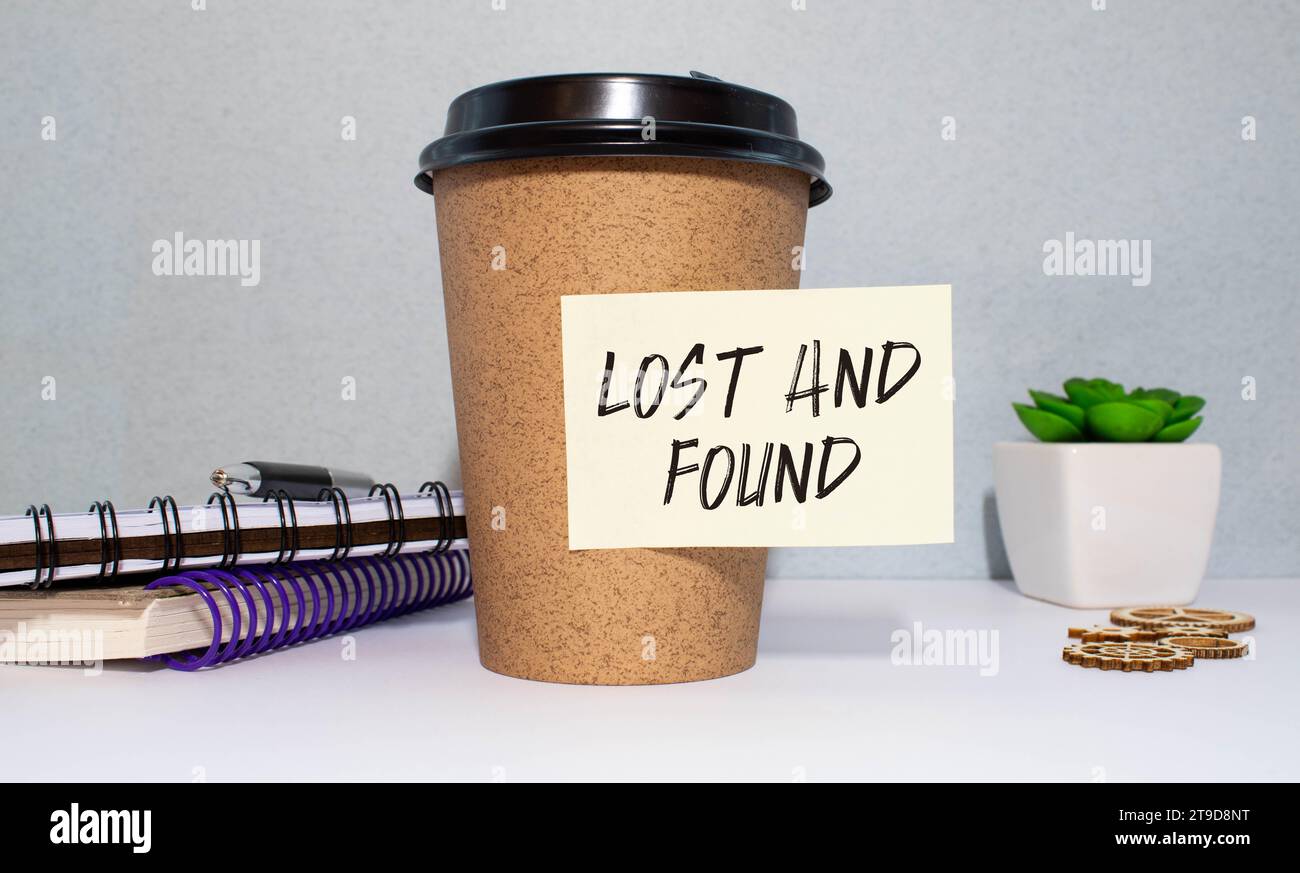 Lost And Found text on card, concept background Stock Photo - Alamy