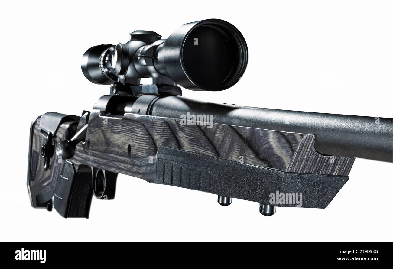 Precision bolt action rifle with rifle scope isolated on white Stock ...