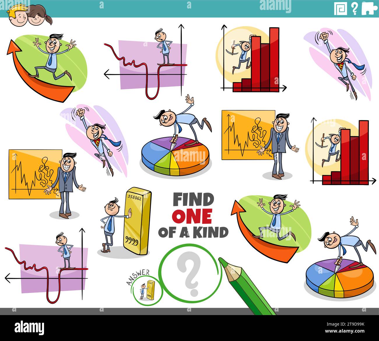 Cartoon illustration of find one of a kind picture educational activity ...