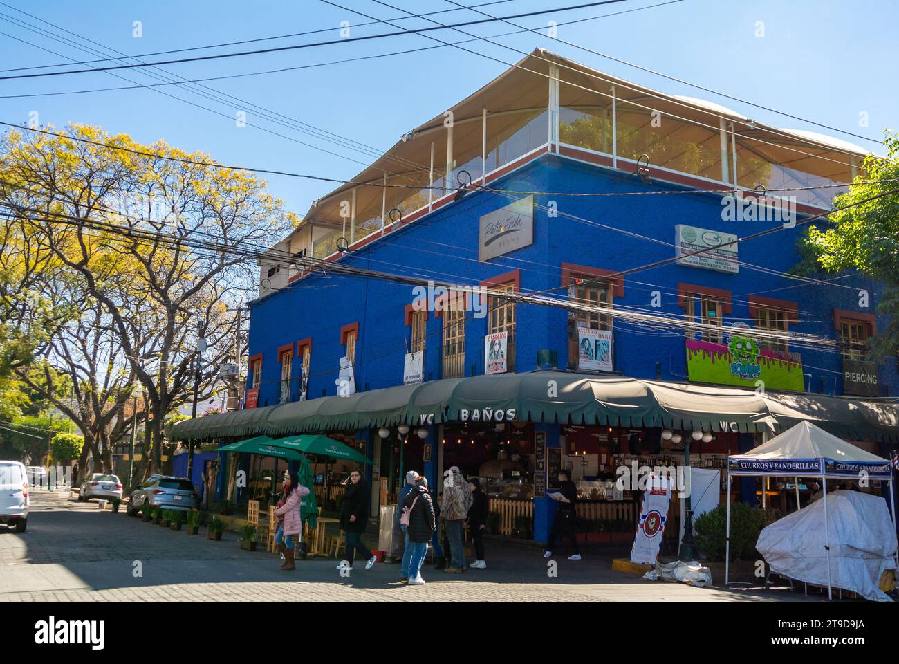 Mexico City, CDMX, Mexico, Cityscape with blue building in the street ...