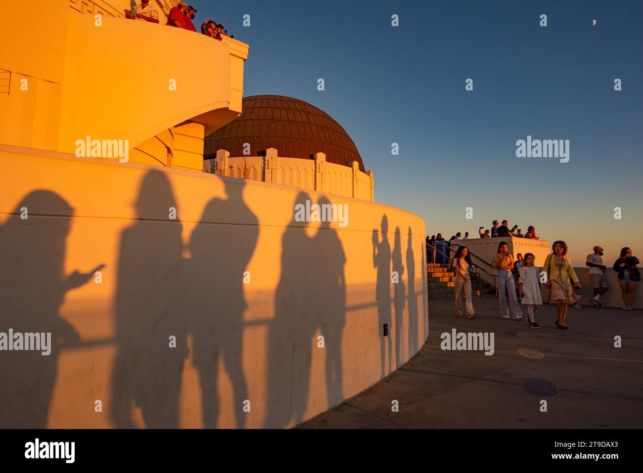 Tourists visiting Griffith Observatory during sunset in Los Angeles ...
