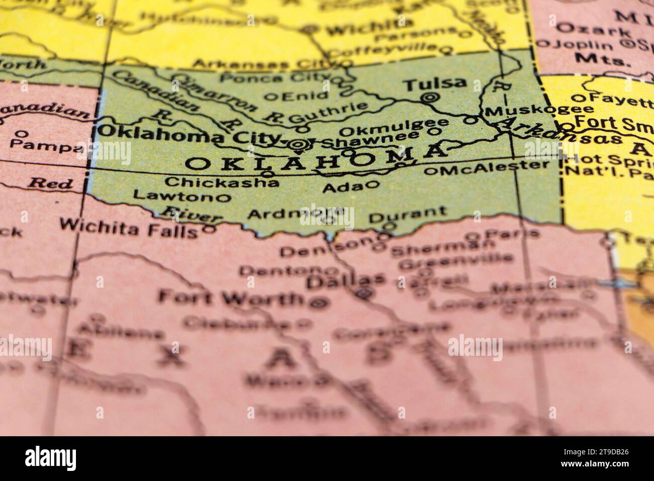 close up of usa map showing the state of oklahoma Stock Photo - Alamy