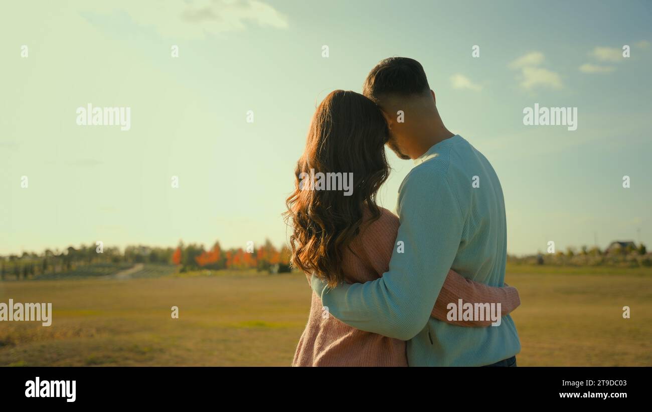 Young loving happy Caucasian married couple wife husband man woman ...