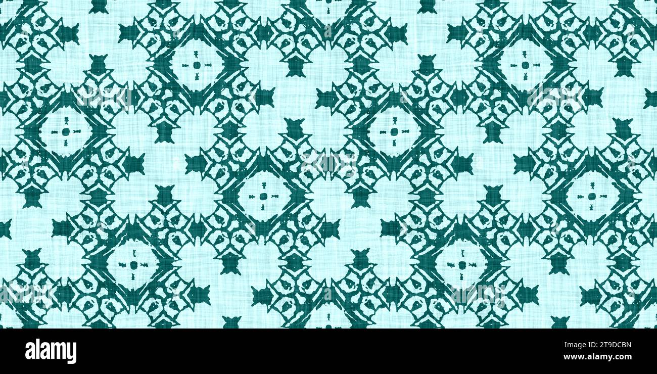 Teal green white vibrant watercolor batik azulejos tile border banner ...