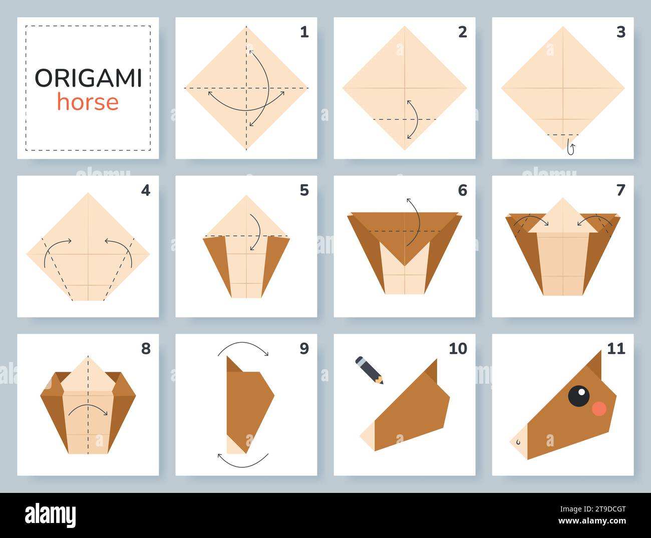 Origami tutorial for kids. Origami cute horse Stock Vector Image & Art ...