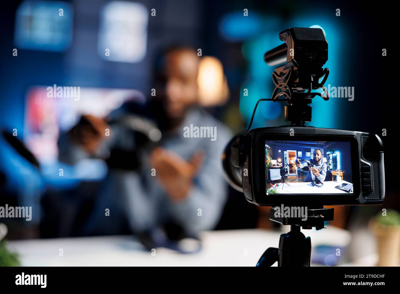 Focus on professional video production gear used for capturing footage ...