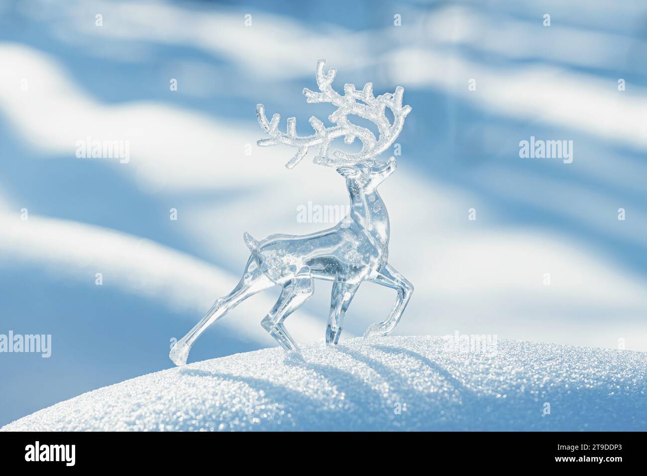 Christmas winter background - view of an ice deer on a snowdrift in a ...