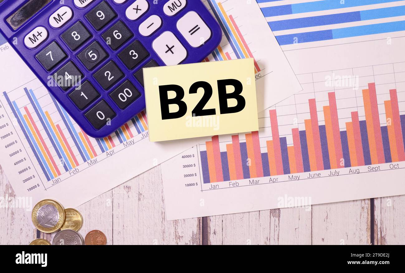 B2B text on notebook on graph background with pen and magnifier Stock ...