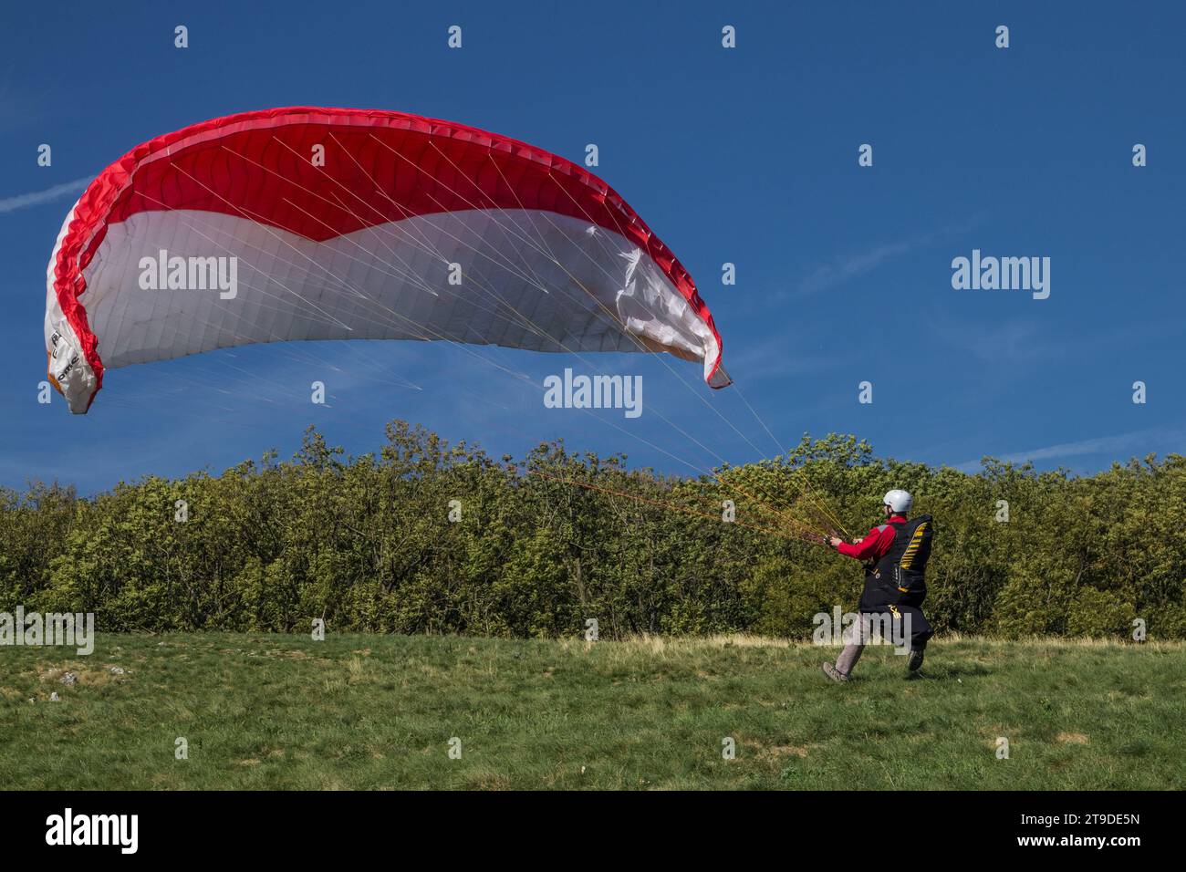 Beauty of paragliding, extreme aerial sport, paragliding flying over ...