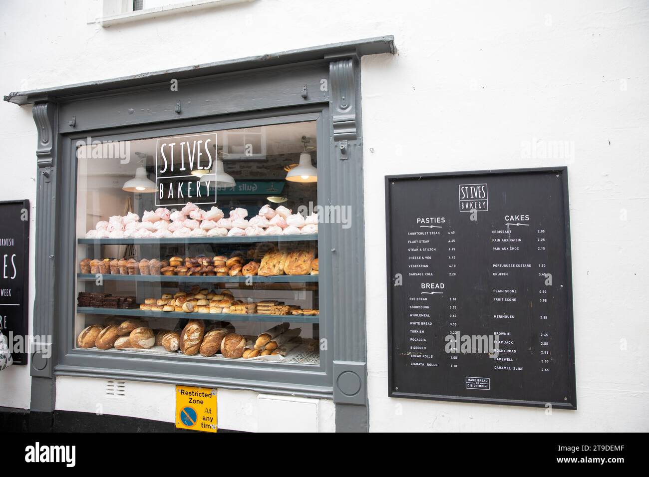 St Ives bakery shop selling bread, cakes and Cornish pasties, window ...