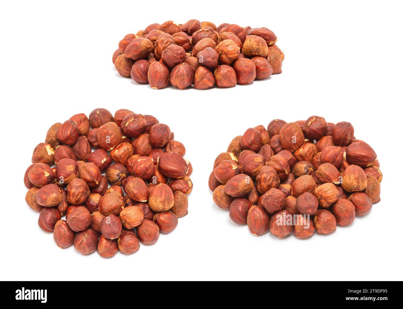 Set of handfuls of nuts from different angles - peeled ripe hazelnuts ...